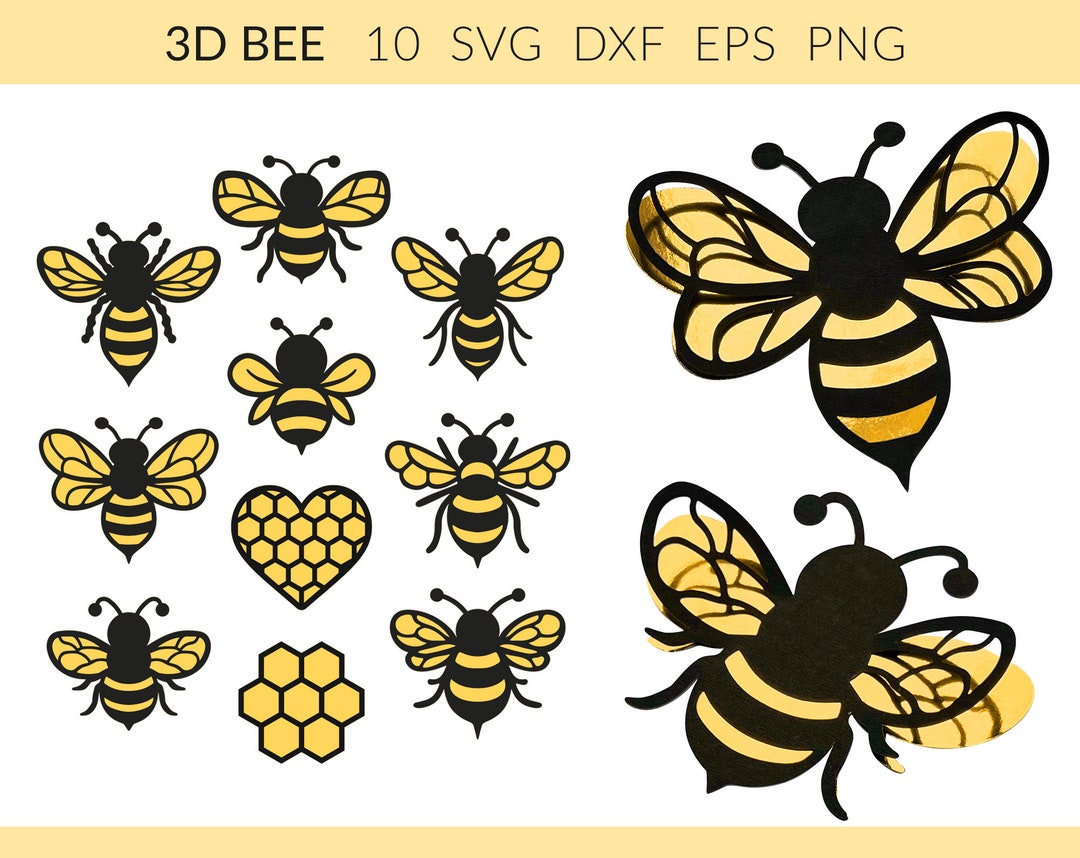 3D Bee Svg, Paper Bee Svg, 3D Bee Bundle, Bee Template Svg, Printable ...
