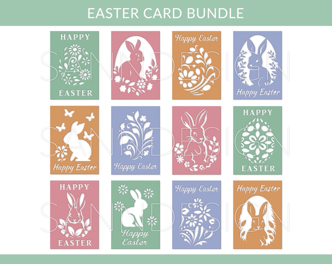 Osterkarte SVG, Osterkarten-Bundle SVG, Fröhliche Osterkarten SVG, DIY Osterkarten-Bundle, Hase ...