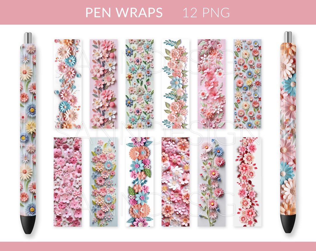 3D Floral Pen Wraps, 3D Embroidered Flowers Pen Wrap, Png Thumbnail, 3D ...