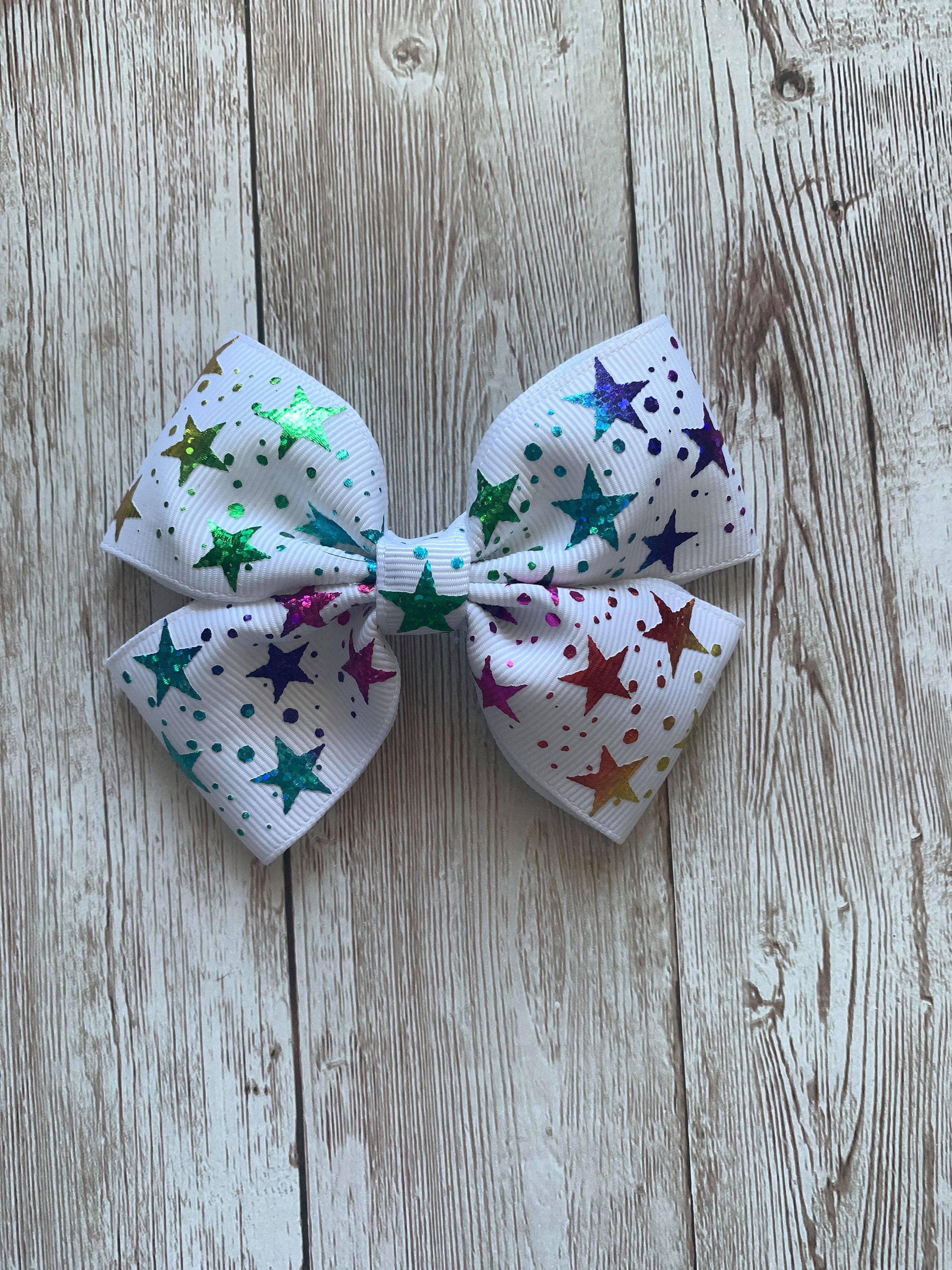 Beautiful Star Bow / Holographic star grosgrain ribbon / Star | Etsy