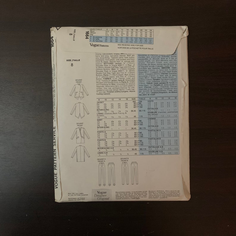 Vogue Patterns Individualist Issey Miyake 1664 Size 8 - Etsy