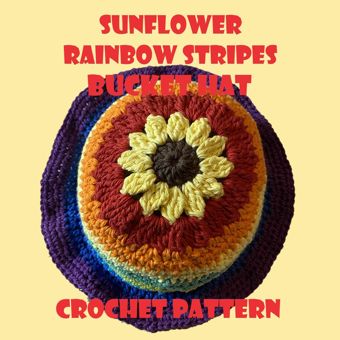 Sunflower Rainbow Stripes Bucket Hat - Crochet Pattern Only! - Etsy UK