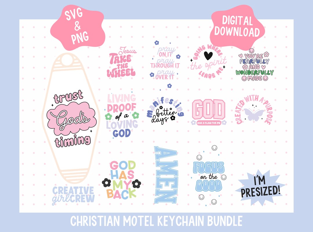 Christian Motel Keychain SVG & PNG File Bundle | Trendy God Sublimation ...