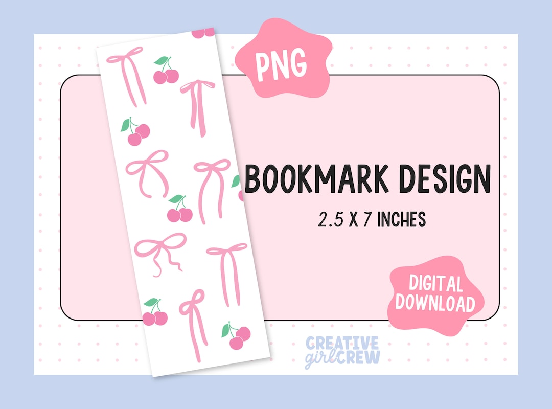 Coquette Bows and Cherries Bookmark PNG File | Coquette Bow Printable ...