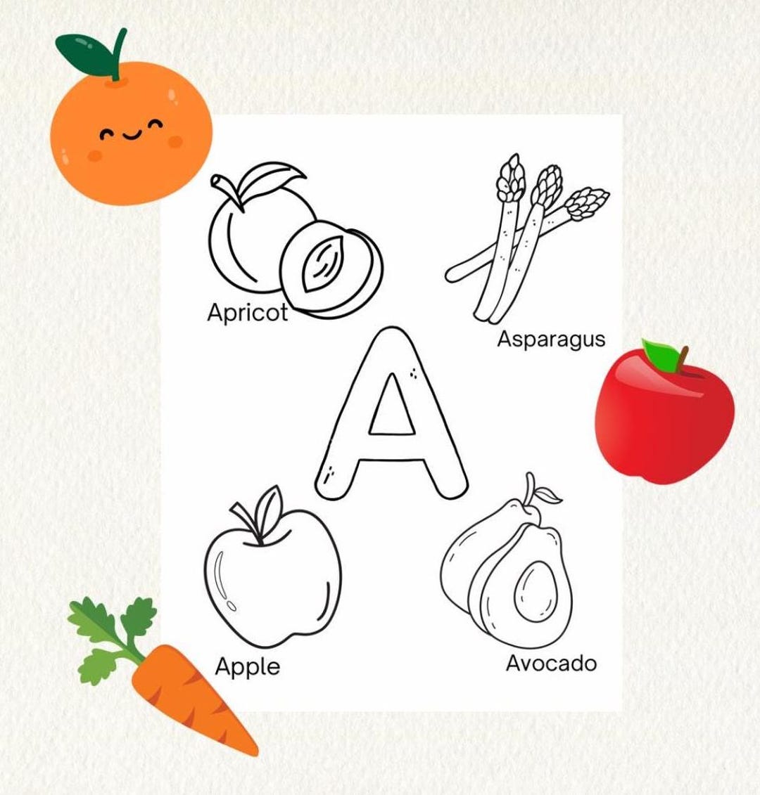 Alphabet Coloring Pages With Healthy Foods - Digital Download - Etsy