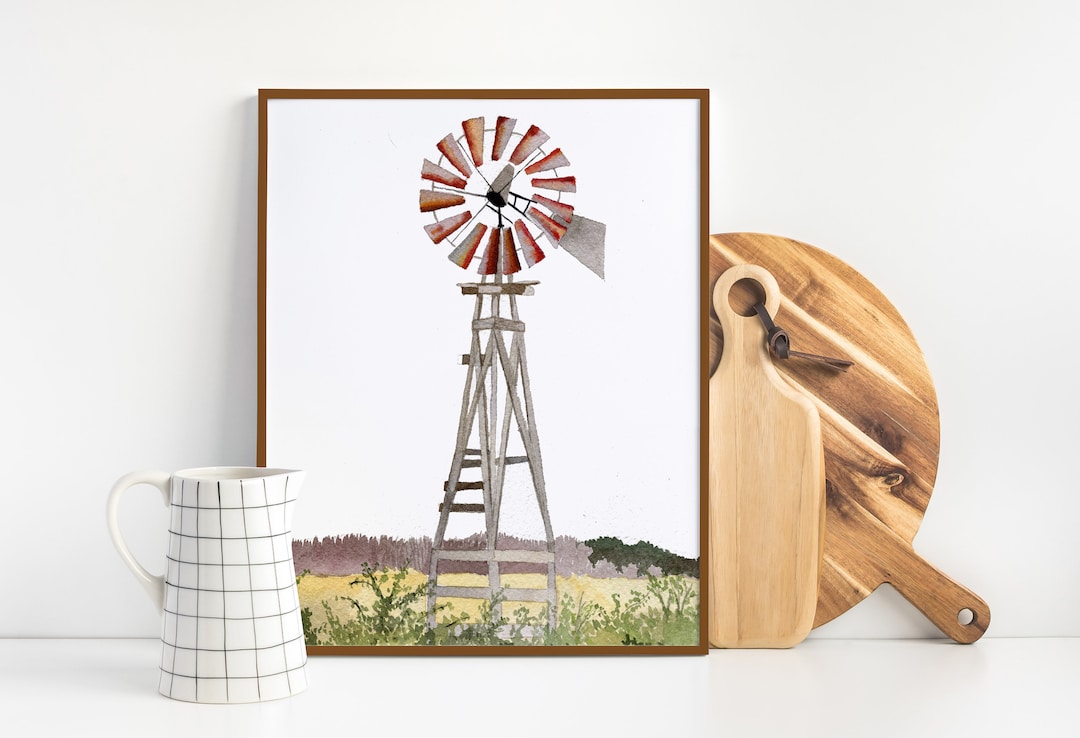 Windmill | Watercolor Print | Home Décor | Wall Art - Etsy