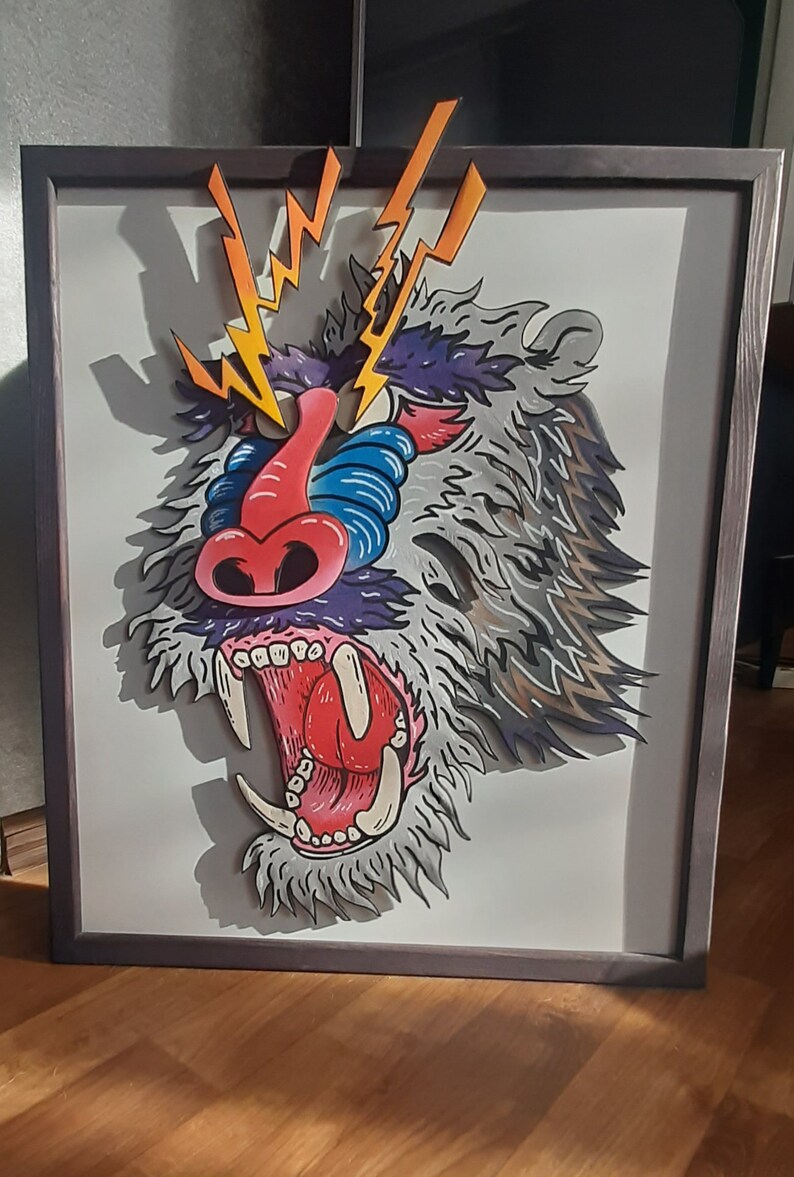 MANDRILL 3D Modern Art Monkey Sculpture 3D Wood Wall Art - Etsy