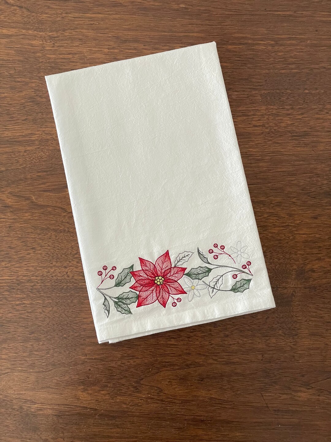 Embroidered Poinsettia Border Flour-sack Dishtowel - Etsy