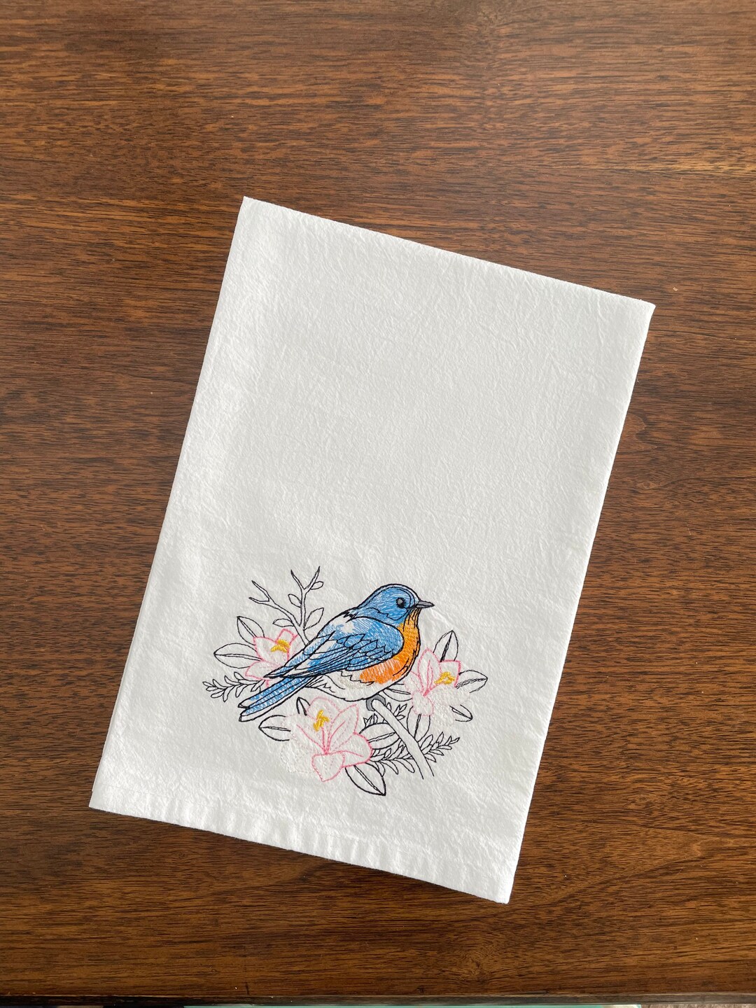 Embroidered Blue Bird Flour-sack Dishtowel - Etsy