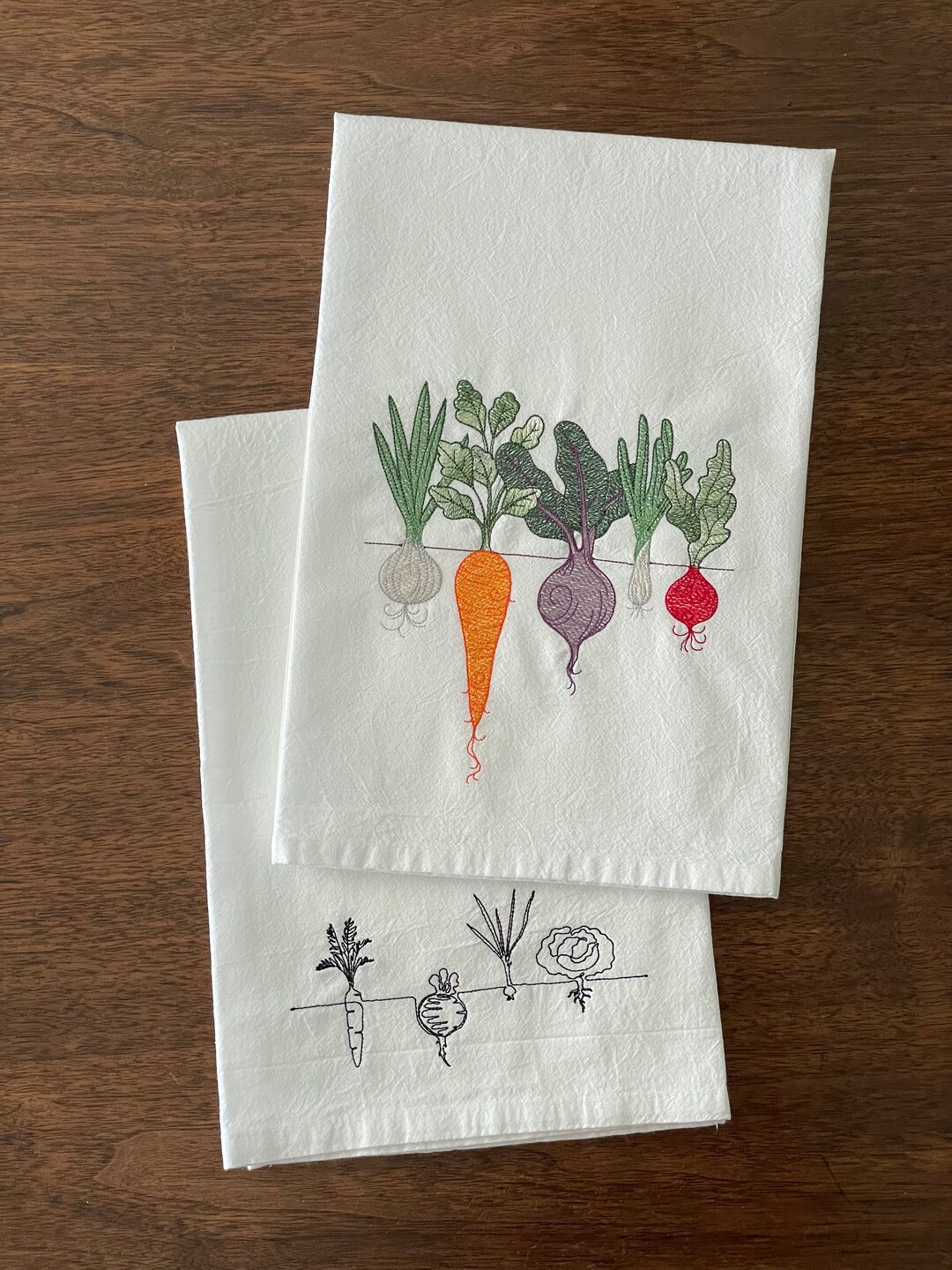 Embroidered Vegetable Border Flour-sack Dishtowel - Etsy