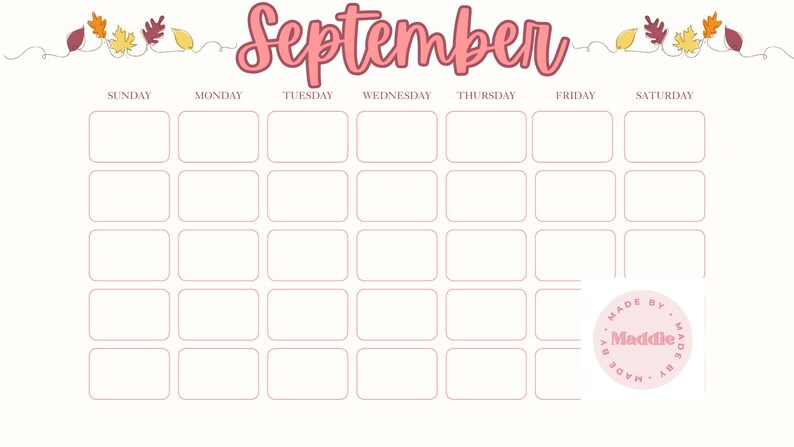 Printable September Calendar - Etsy