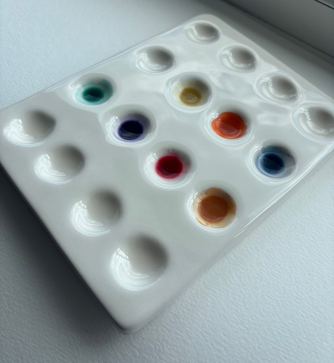 16-well Ceramic Paint Palette - Artist's Ceramic Palette for Watercolor ...