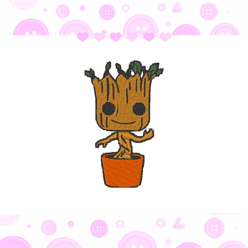Baby Groot Inspired Machine Embroidery File Design - 3 Sizes - Etsy