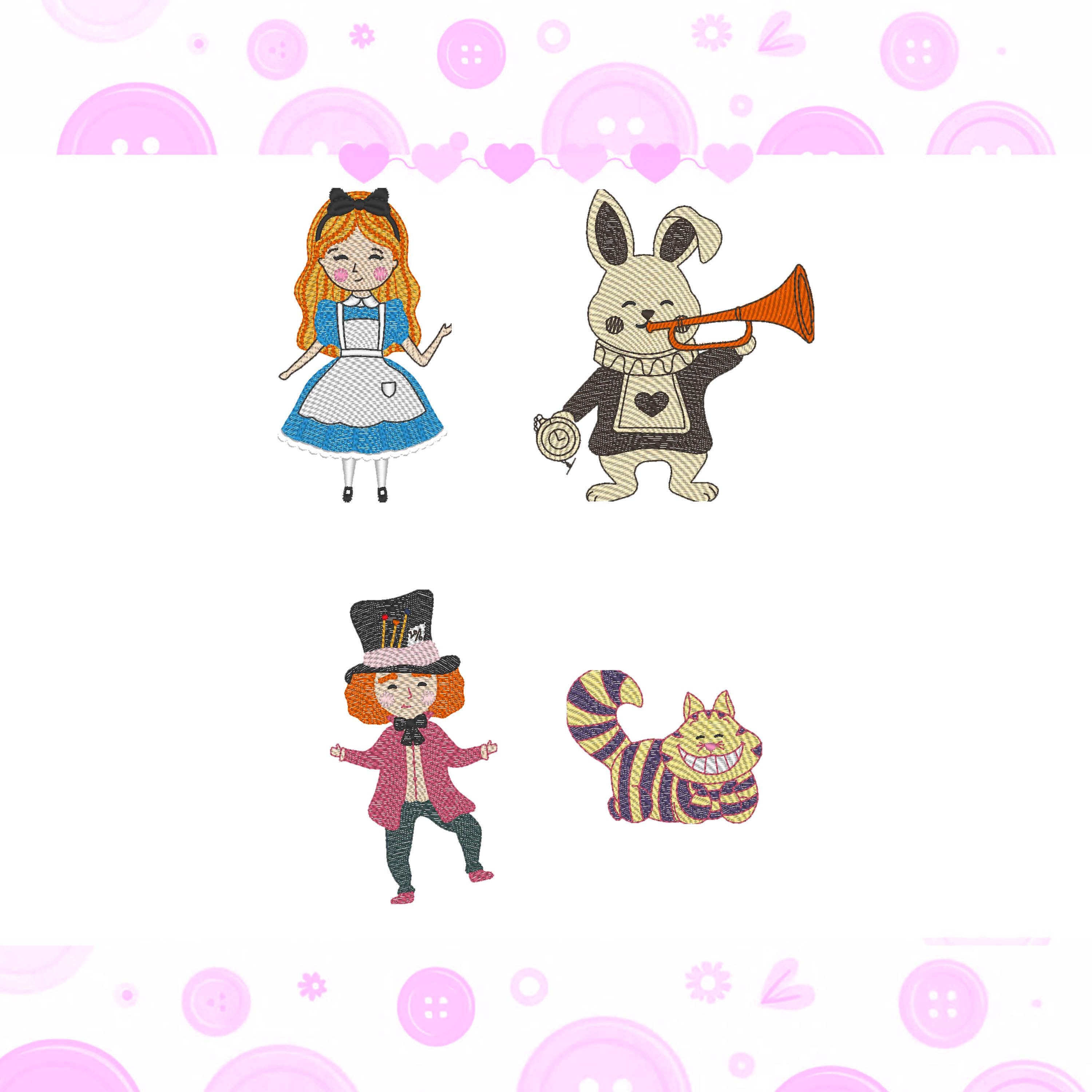 Alice Wonderland Inspired Machine Embroidery File Designs Pack - 4x4 ...