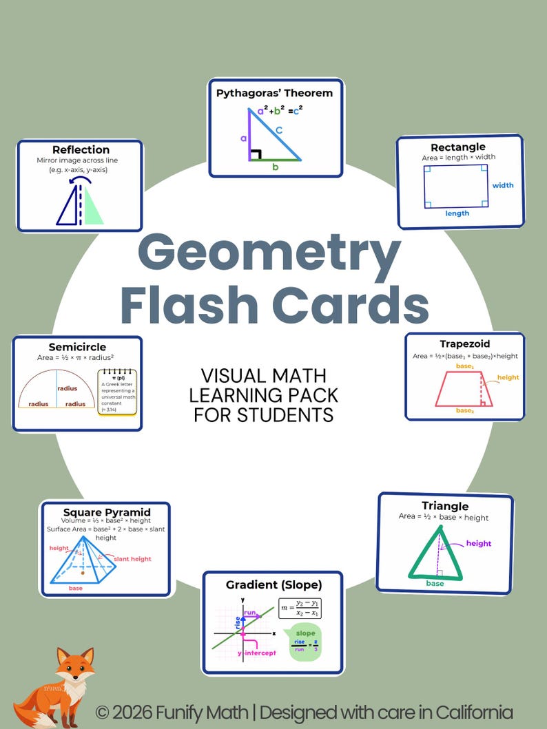 Geometry Flash Cards • Area, Volume, Angles (PDF) - Etsy
