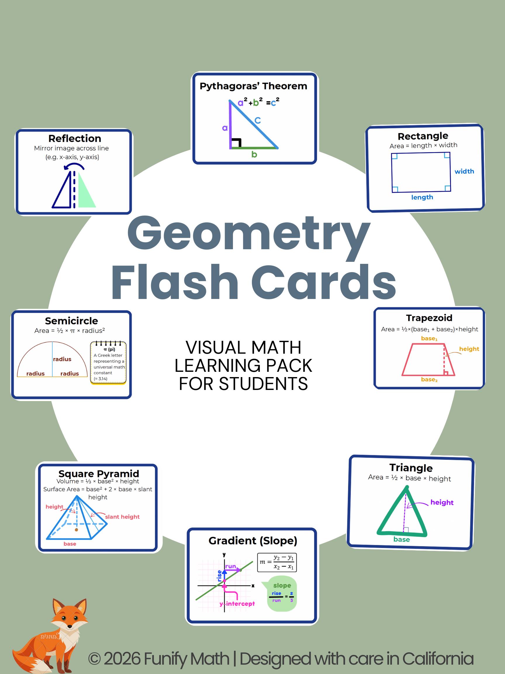 Geometry Flash Cards • Area, Volume, Angles (PDF) - Etsy