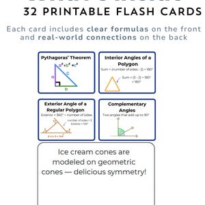 Geometry Flash Cards • Area, Volume, Angles (PDF) - Etsy