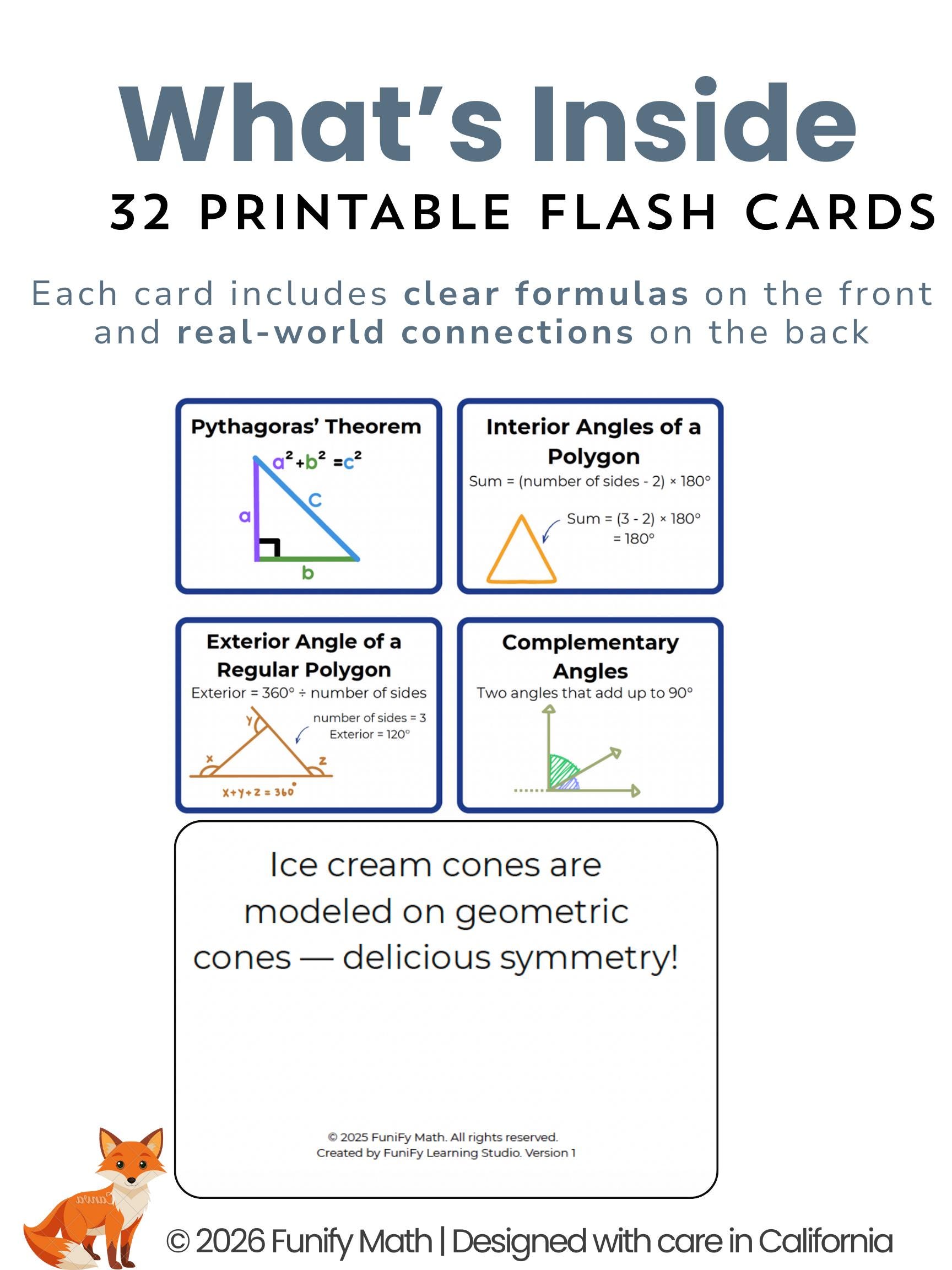 Geometry Flash Cards • Area, Volume, Angles (PDF) - Etsy