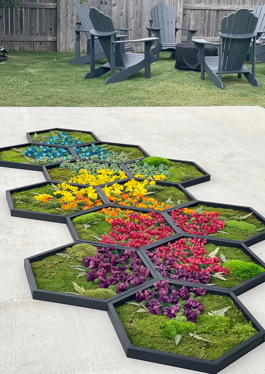 Rainbow Honeycomb Set 24 Inch Moss Wall Art Hexagon Art Nature Home ...