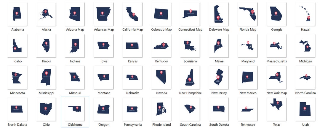 All USA 50 States Individual Maps SVG, Dxf, Pdf, Png, Eps, Ai, Crv ...
