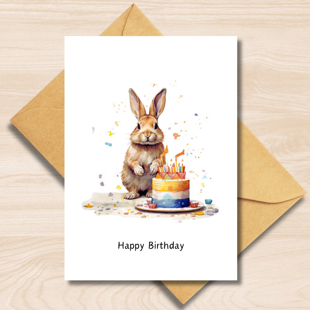 Bunny Rabbit Birthday Card, A6 Greetings Card for Animal Lovers, Cute ...