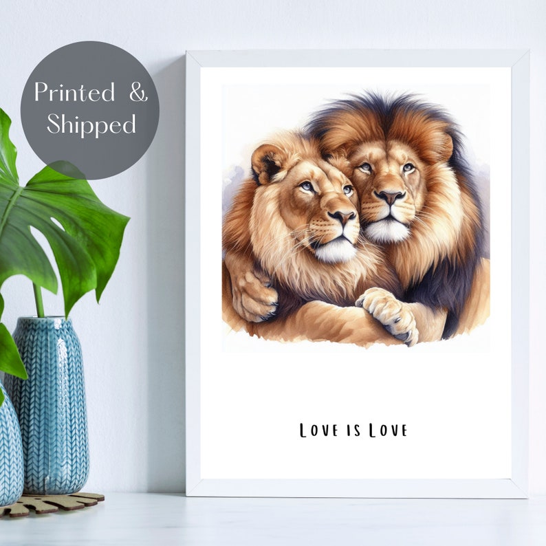 LION COUPLE PRINT, Cuddling Lions Wall Art, Love is Love, African ...