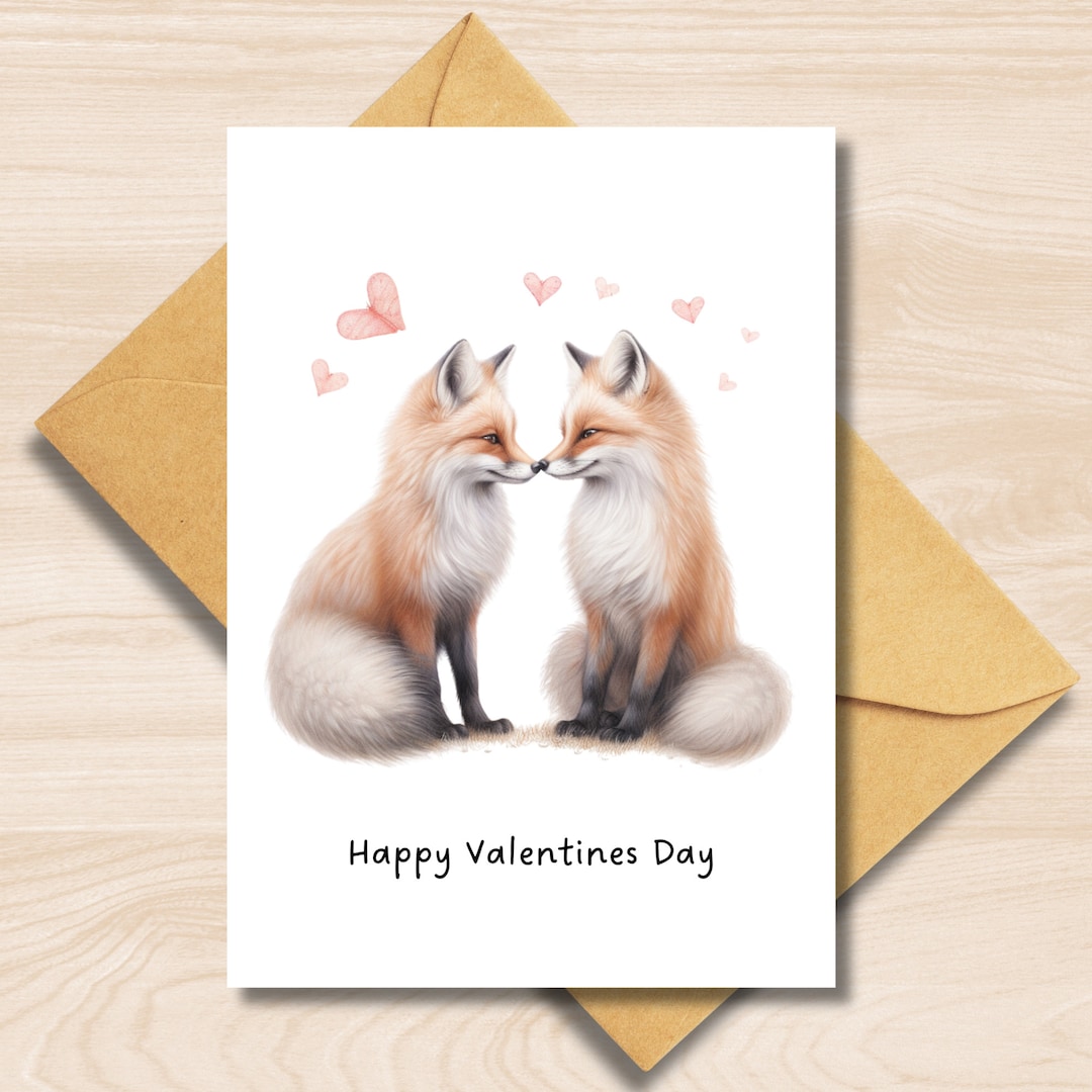 Fox Valentines Day Card, Two Foxes in Love, Romantic Whimsical Animal ...