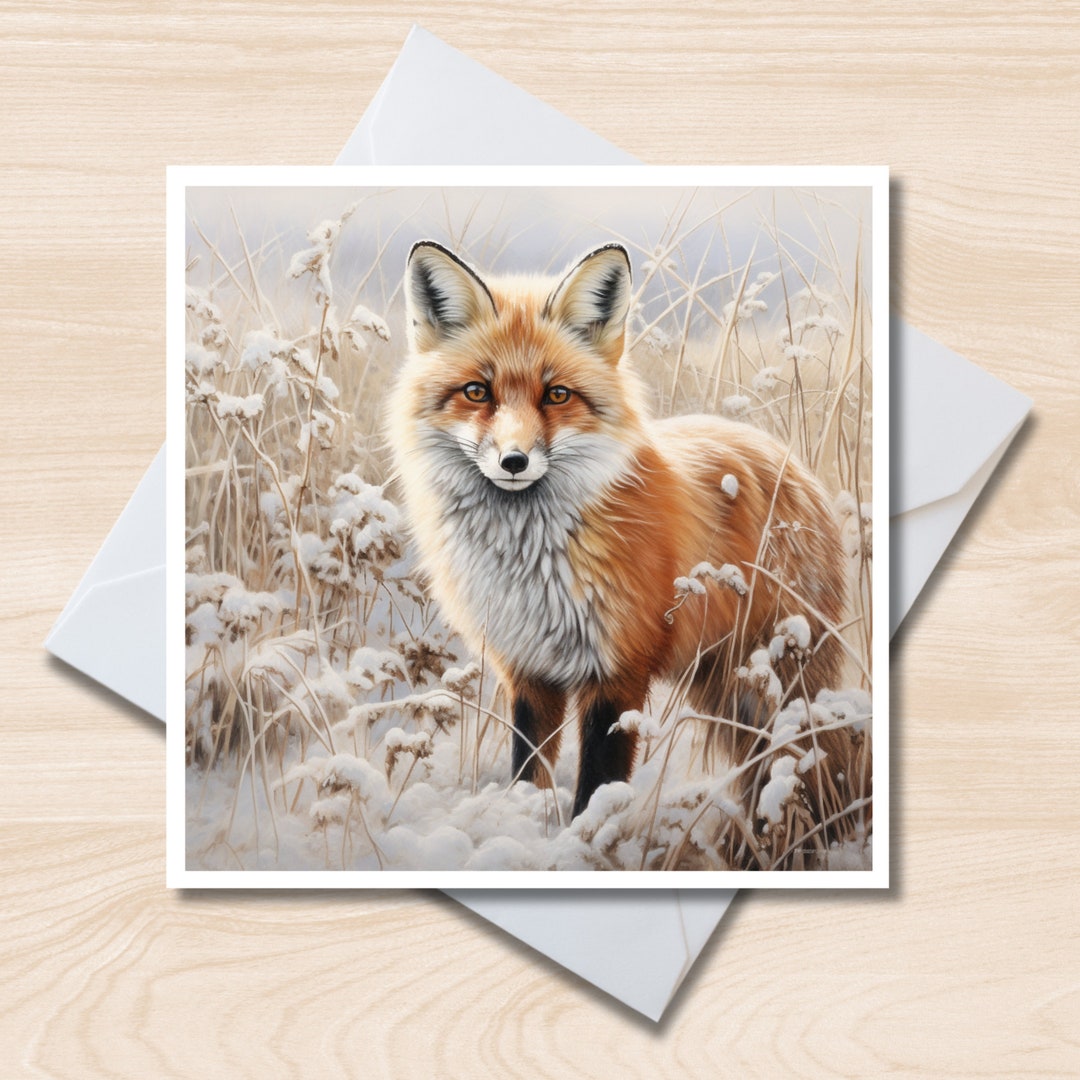 Winter Fox Greetings Card – 6x6 Square Note Card, Blank Inside ...