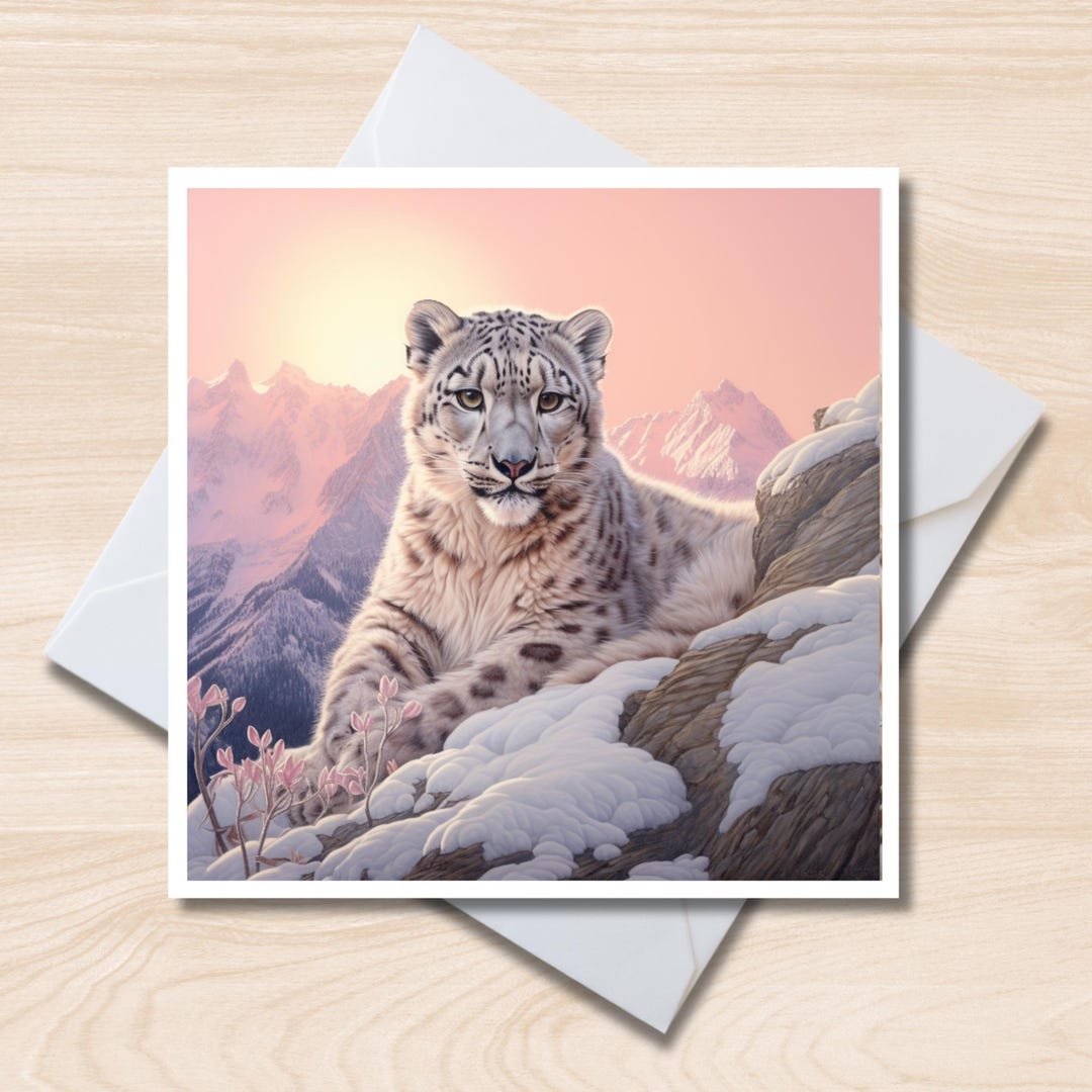 Snow Leopard Greetings Card – 6x6 Square Note Card, Blank Inside ...