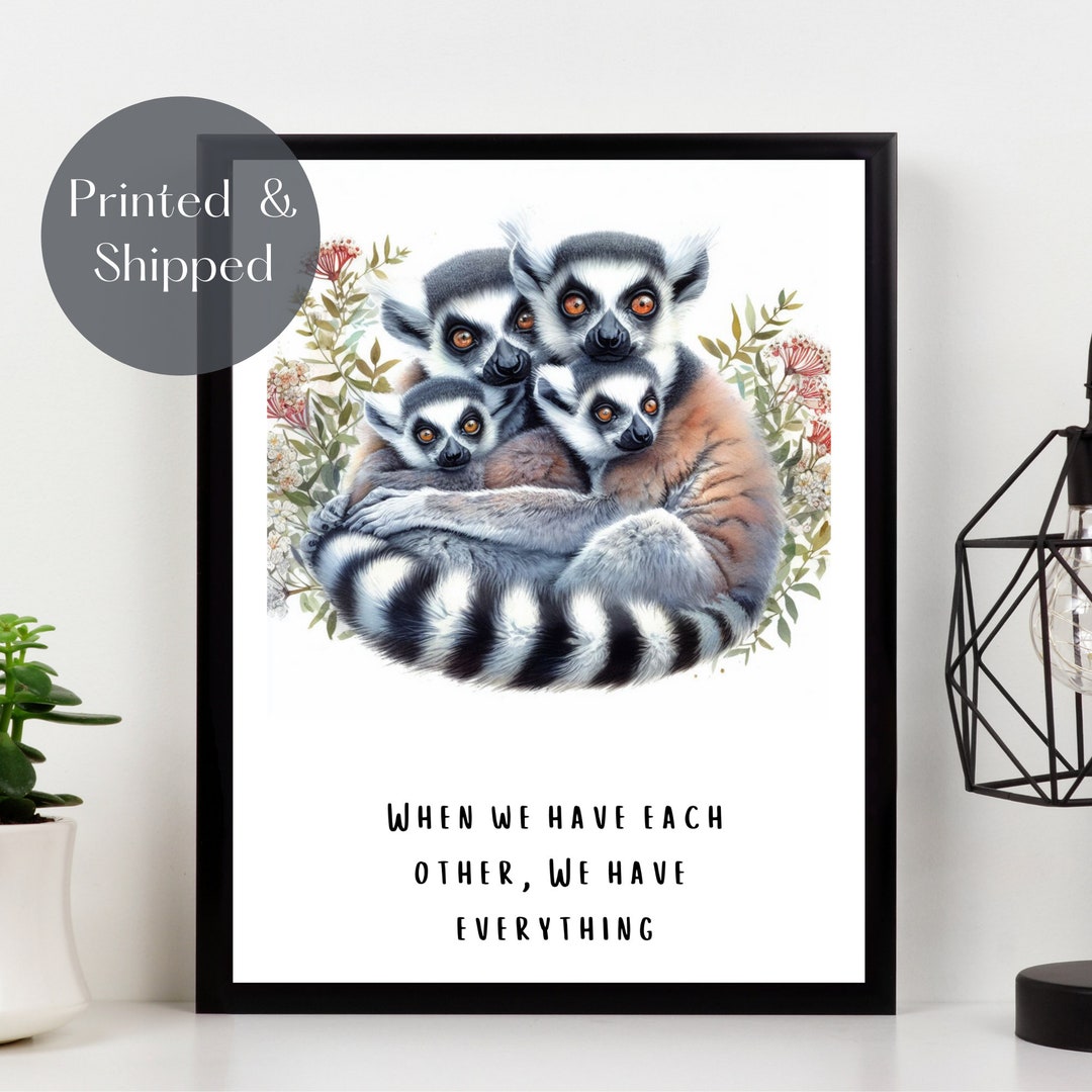 LEMUR FAMILY PRINT, Hugging Lemurs Print, Animal Wall Art, Madagascan ...