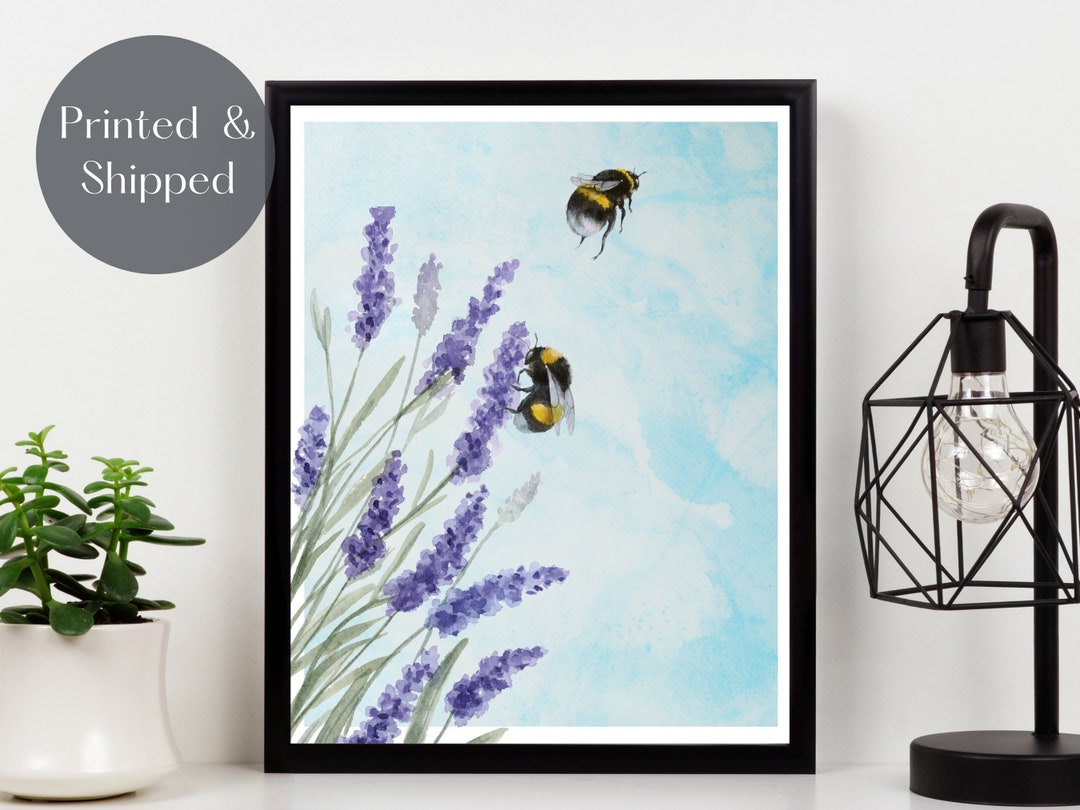 Bees and Lavender Art Print, Watercolour Botanical Wall Decor, Honey ...