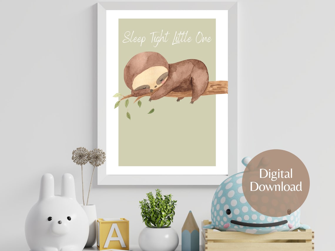 SET of 3 SLOTH PRINTS Sleepy Baby Sloth Nursery Decor | Etsy
