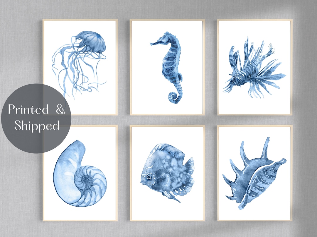 Ocean Theme Set of 3 or 6 Printed Wall Art, Blue Bathroom Art Prints ...