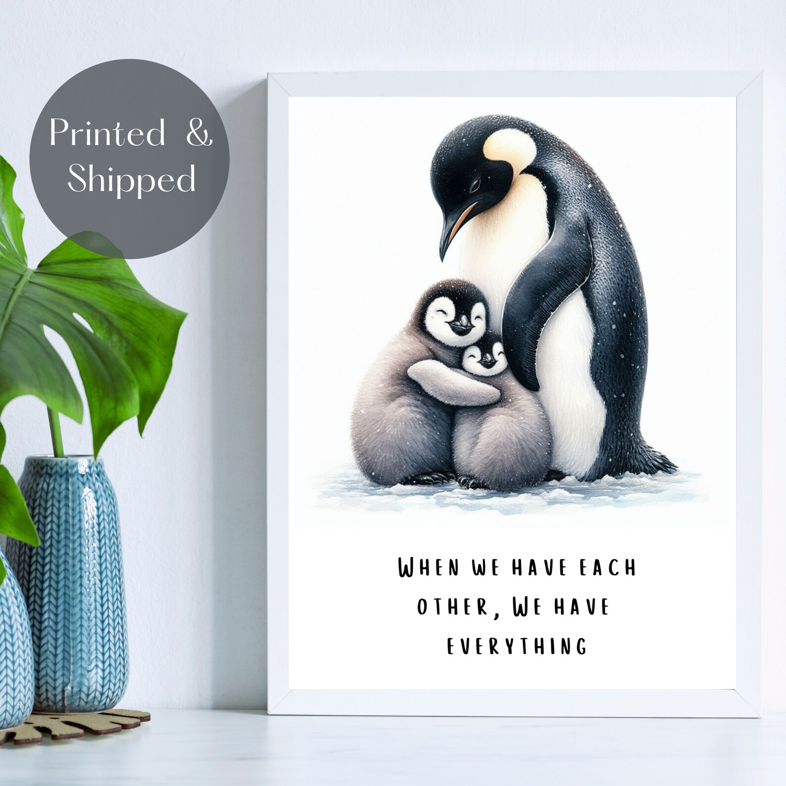 PENGUIN FAMILY PRINT, Hugging Penguins Wall Art, Arctic Wildlife ...