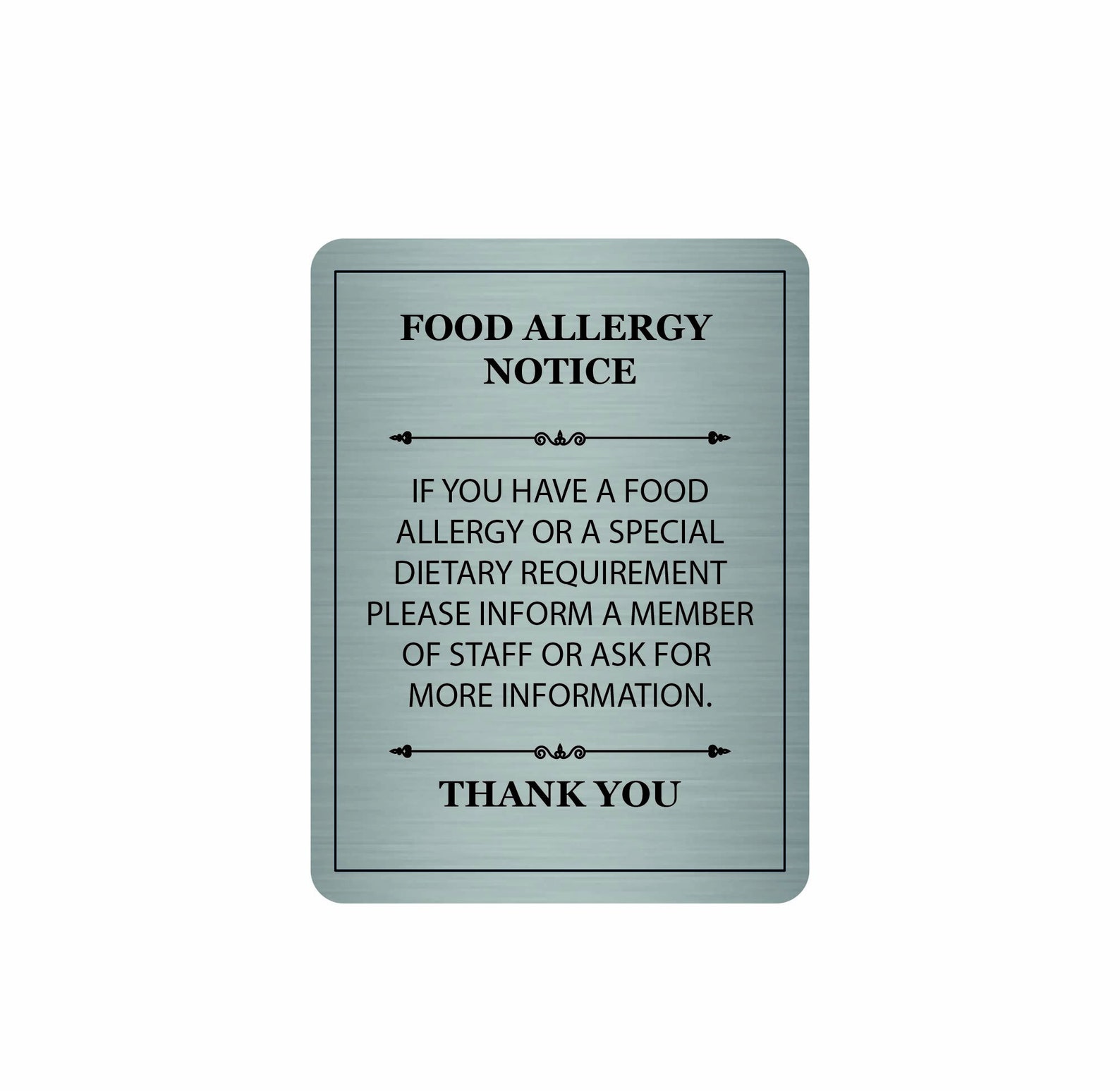 Food Allergy Safety Notice Brushed Aluminium A5 Size UK MADE - Etsy