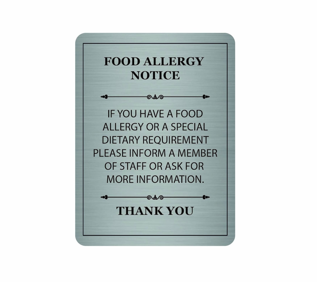 Food Allergy Safety Notice Brushed Aluminium A5 Size UK MADE Sign ...