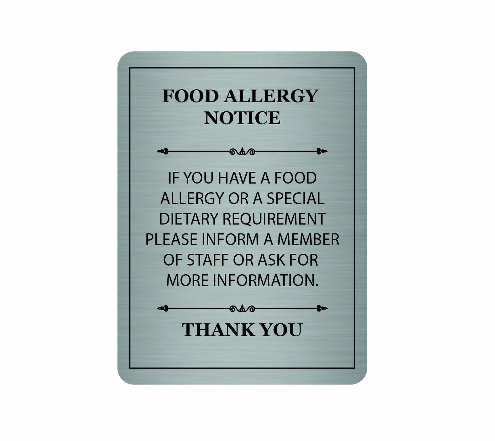 Food Allergy Safety Notice Brushed Aluminium A5 Size UK MADE - Etsy New ...