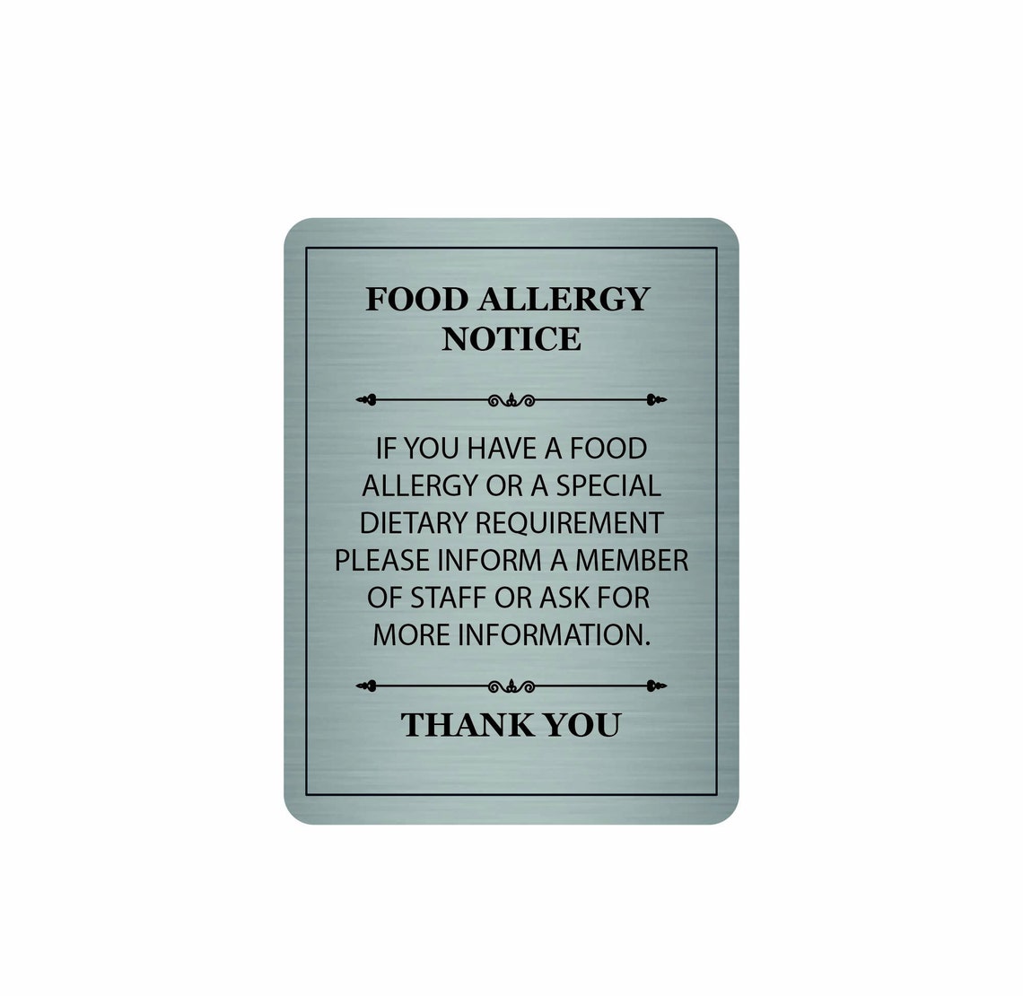 Food Allergy Safety Notice Brushed Aluminium A5 Size UK MADE - Etsy