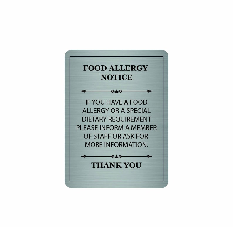 Food Allergy Safety Notice Brushed Aluminium A5 Size UK MADE - Etsy