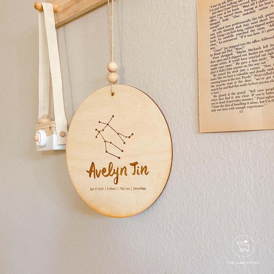 Custom Baby Name Sign With Zodiac Sign | Wooden Baby Announcement ...