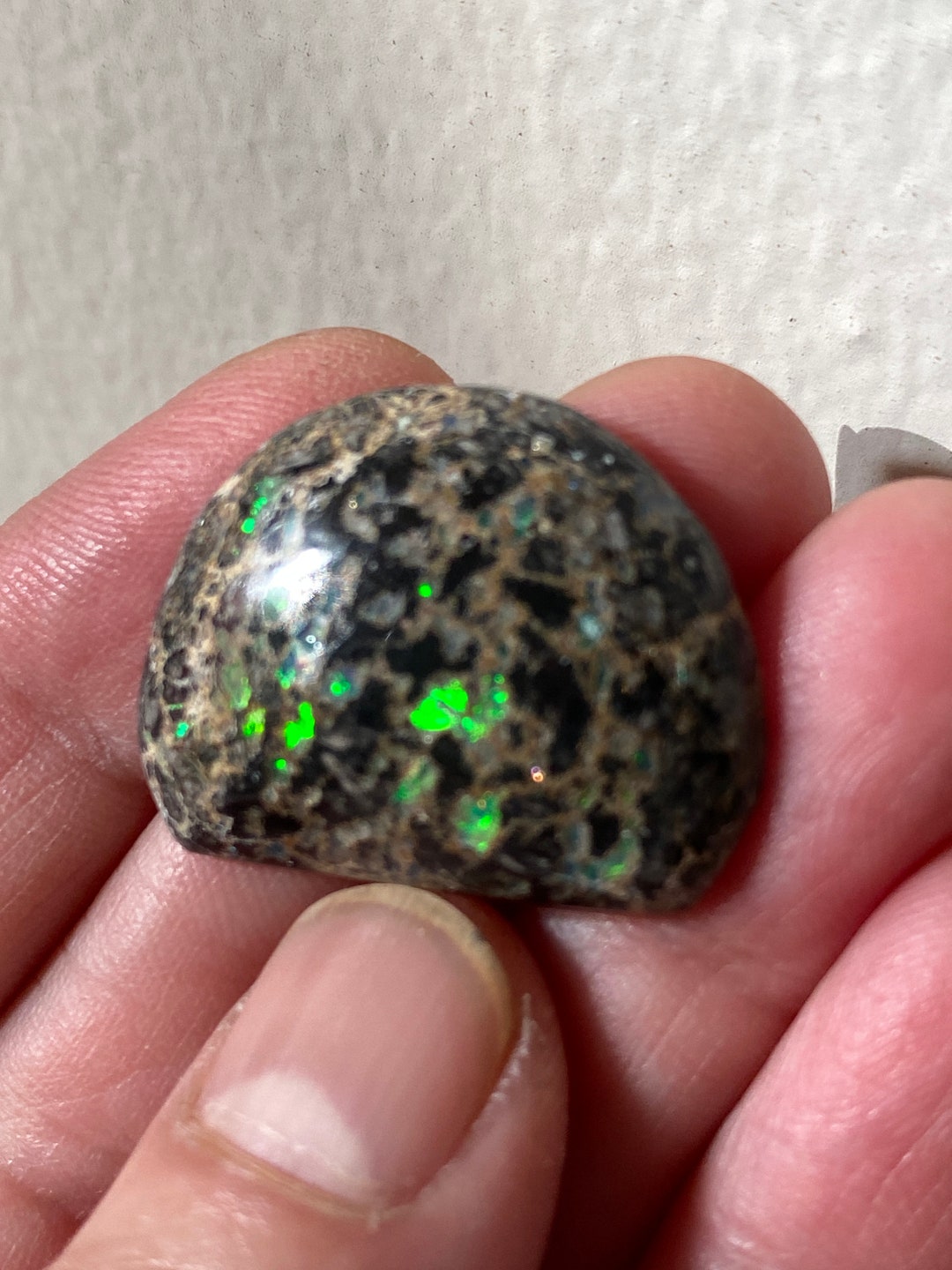 Half Oval Leopard Opal Designer Cabochon Black Opal Collector's Piece ...