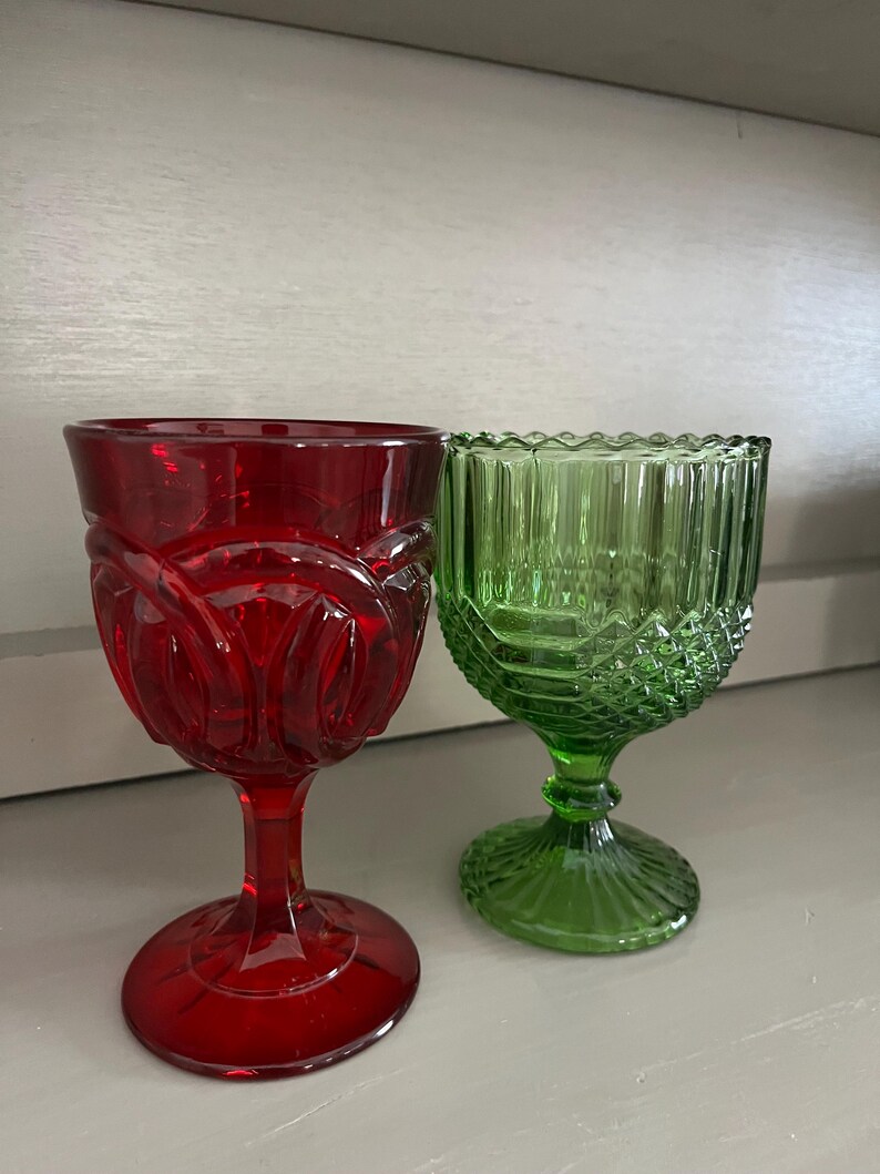 Vintage 1950's Anchor Hocking Emerald Green Glass Goblet and Vintage ...