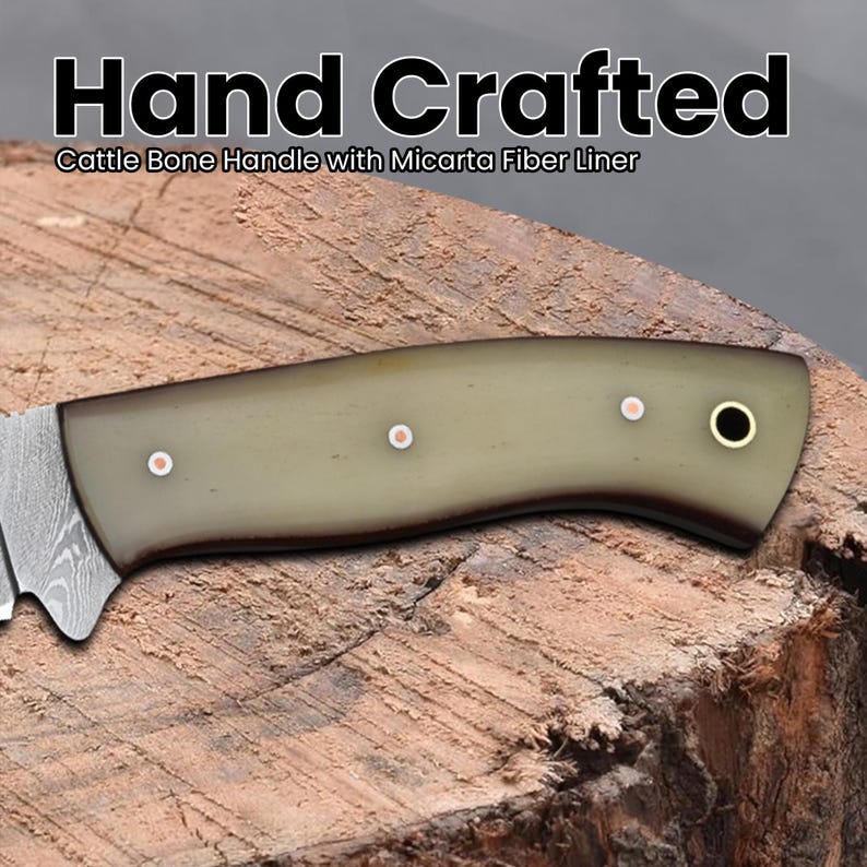 Damascus Bushcraft Knife: 8" Cattle Bone Handle, Heavy Duty Sheath - Etsy