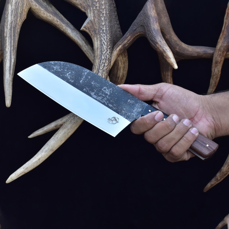 Handmade Serbian Chef Knife Cleaver: Forged Blade, Rosewood Handle ...
