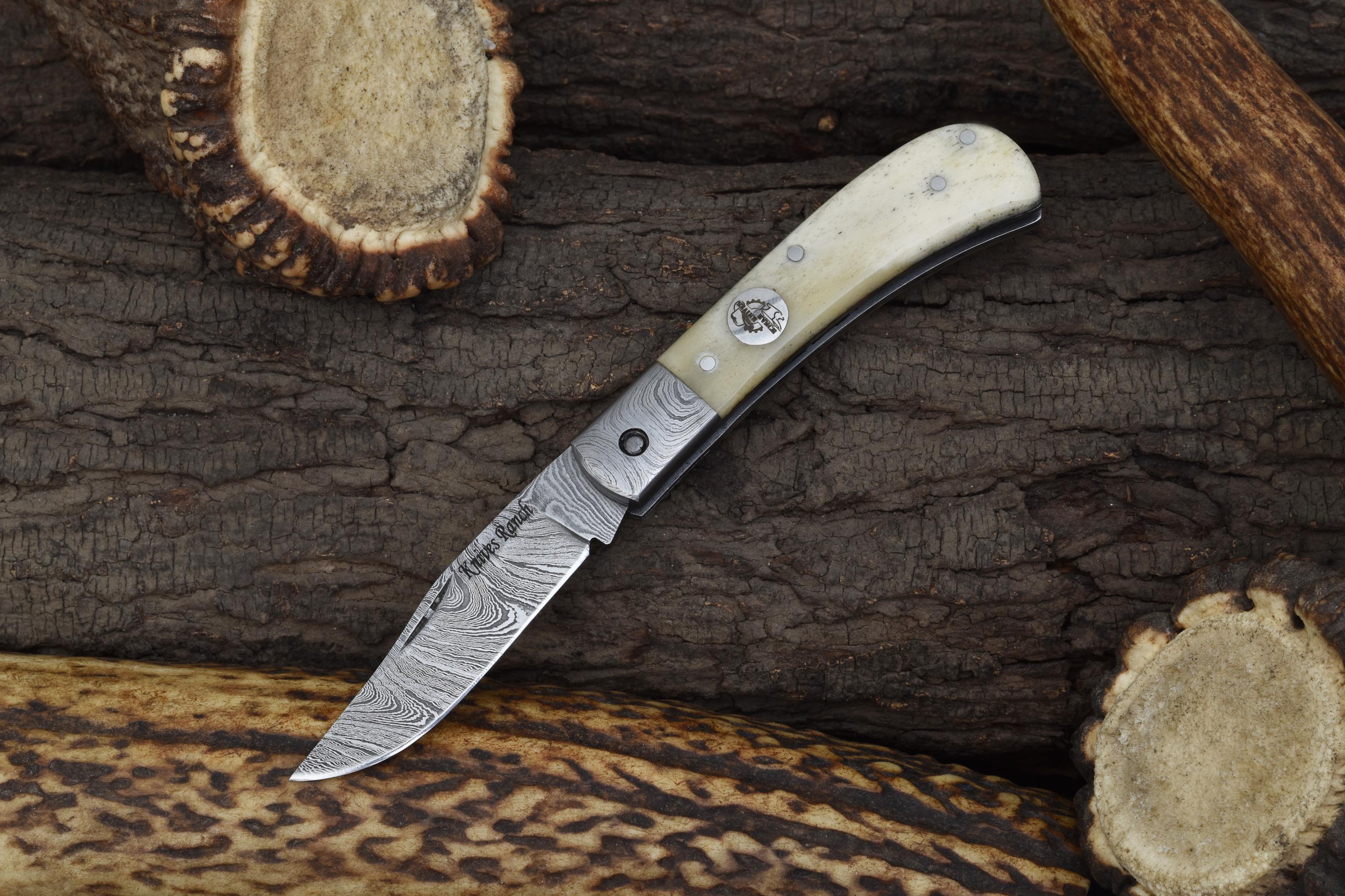 Knives Ranch Classic Clipped Point Pocket Knife - Slip Joint - Damascus ...