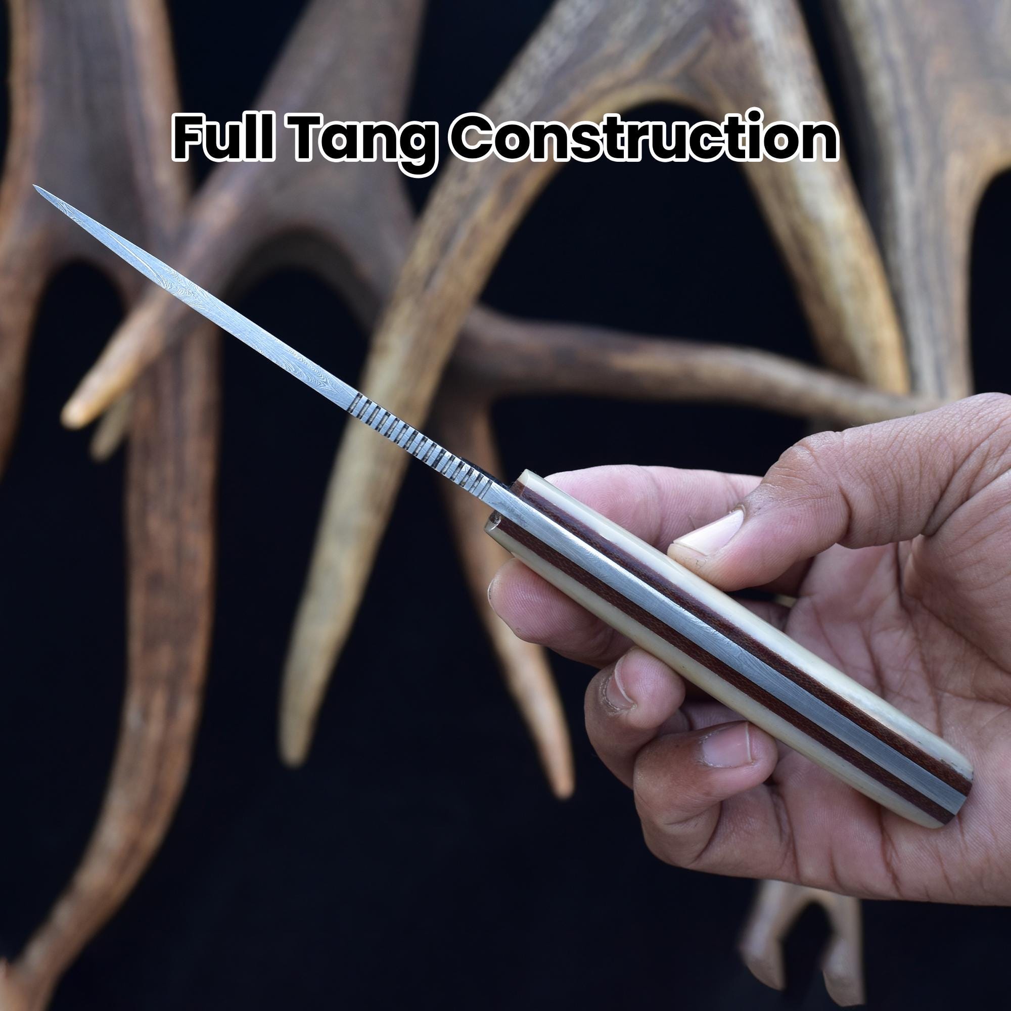 Damascus Bushcraft Knife: 8" Cattle Bone Handle, Heavy Duty Sheath - Etsy
