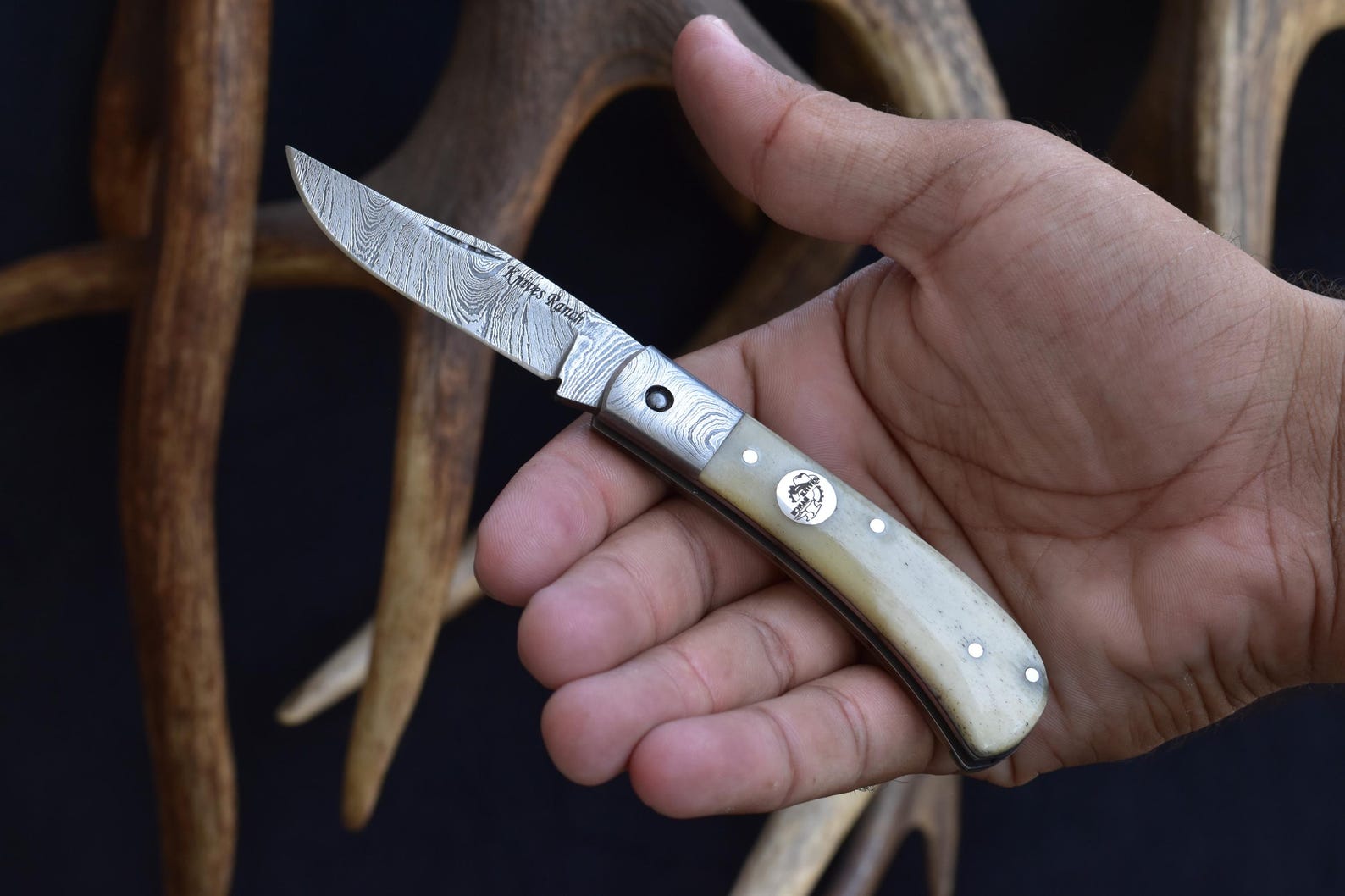 Knives Ranch Classic Clipped Point Pocket Knife - Slip Joint - Damascus ...