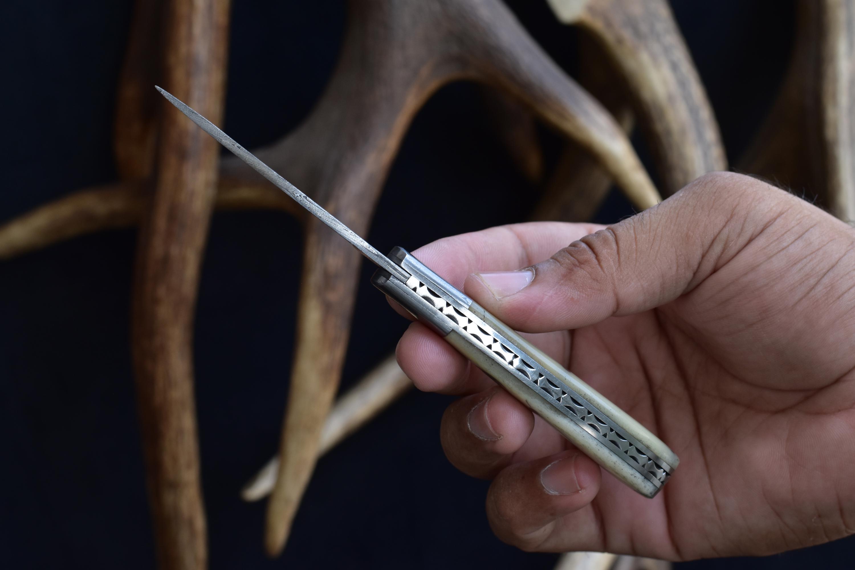 Knives Ranch Classic Clipped Point Pocket Knife - Slip Joint - Damascus ...