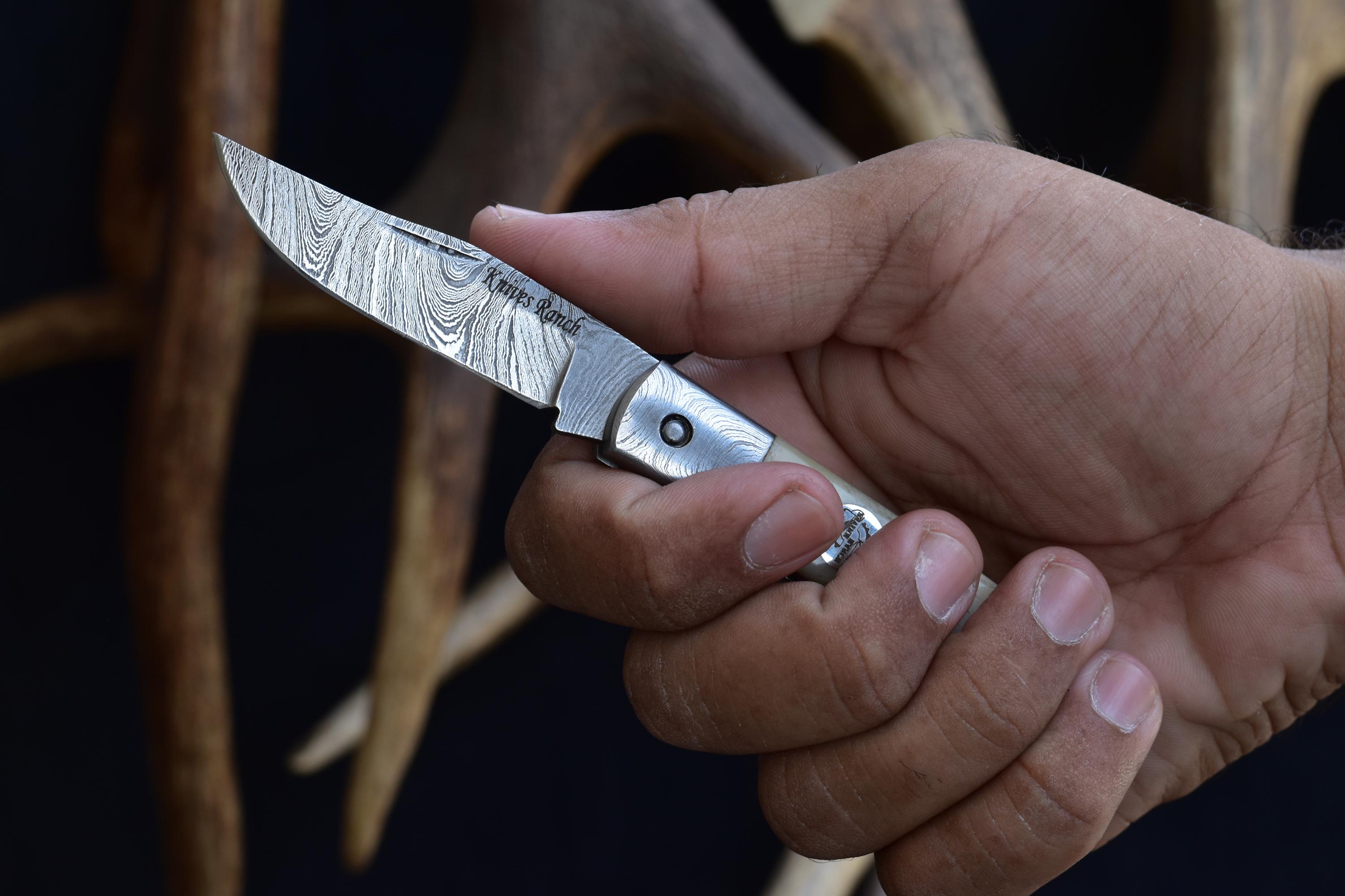 Knives Ranch Classic Clipped Point Pocket Knife - Slip Joint - Damascus ...