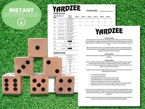 Printable YARDZEE/ YAHTZEE Score Card & Instructions Digital - Etsy